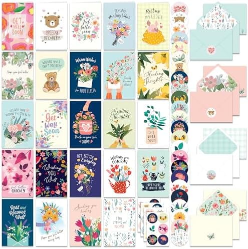 24 Pack 4x6in Assorted Get Well Cards with Envelopes and Stickers, 24 ...