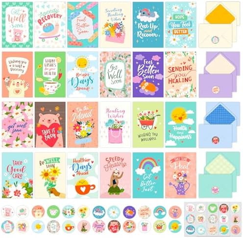 24 Pack 4x6in Cute Get Well Cards Assortment Box with Envelopes and ...