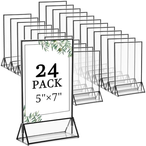 24 Pack 5x7 Inch Clear Acrylic Sign Holders, Double-Sided Black Display ...
