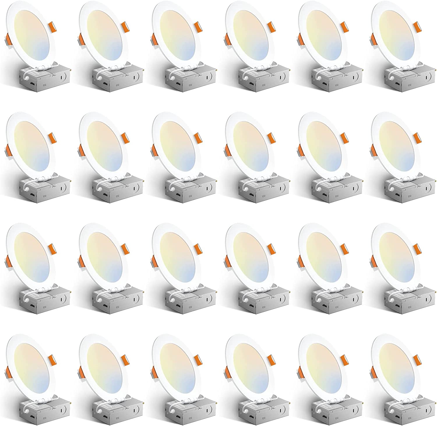 24 Pack 6 Inch 5CCT Ultra-Thin LED Recessed Ceiling Light with Junction Box, 1050LM Brightness ...