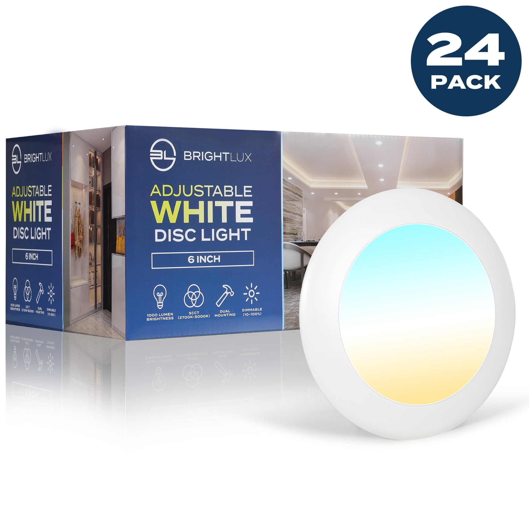 BrightLux 24 Pack 6 inch Disk Lights, Dimmable, 2700K/3000K/3500K/4000K ...
