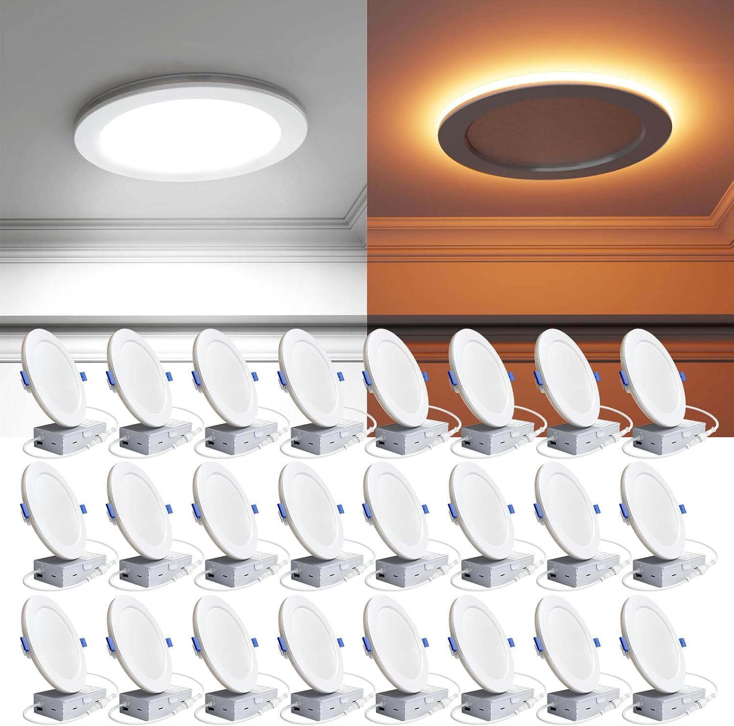 24 Pack 6 Inch LED Recessed Ceiling Light with Night Light, Dimmable ...