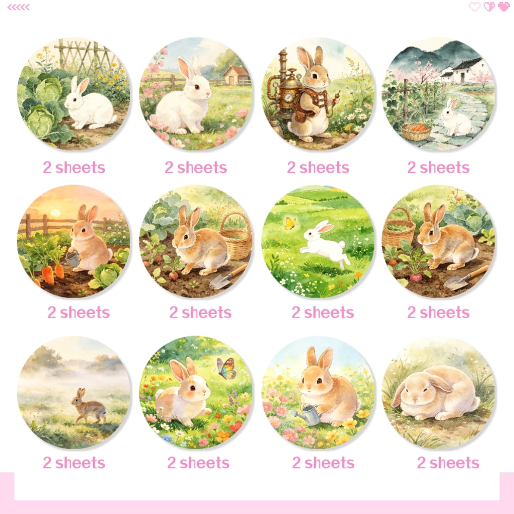 24 Pack 6x6 Inch Watercolor Bunny Floral Craft Paper, Single-Sided ...