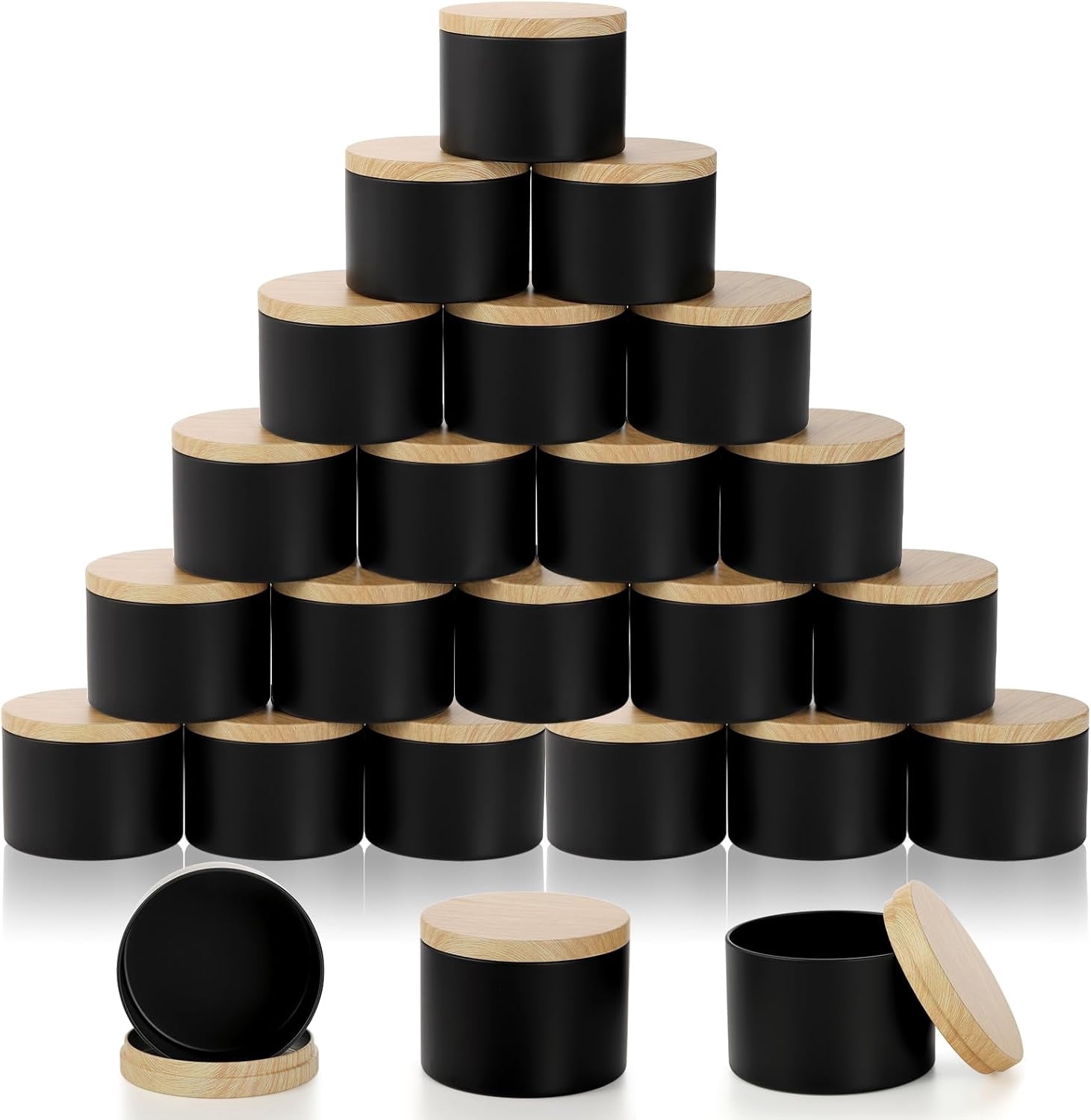 24 Pack 8 OZ Candle Tins, Matte Black Candle Container with Lids, Round ...