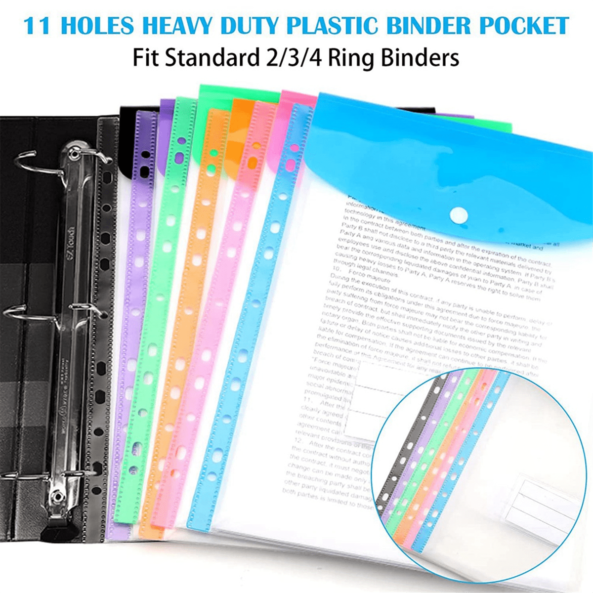 24 Pack A4 Punched Pockets Plastic Wallets - 11 Holes Expandable Binder ...