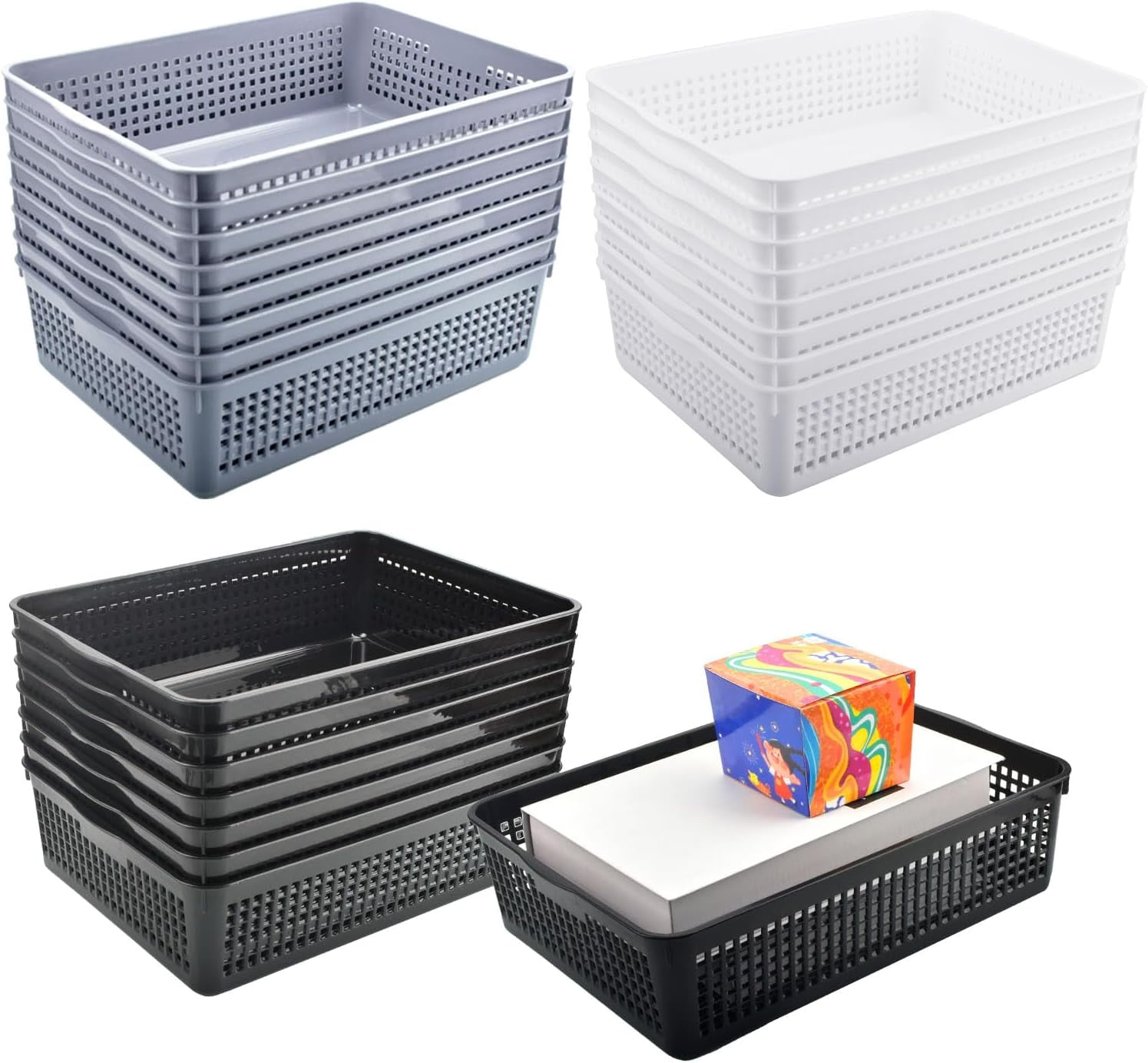 24 Pack A4 Size Turn in Trays Classroom, Plastic Storage Basket Paper ...