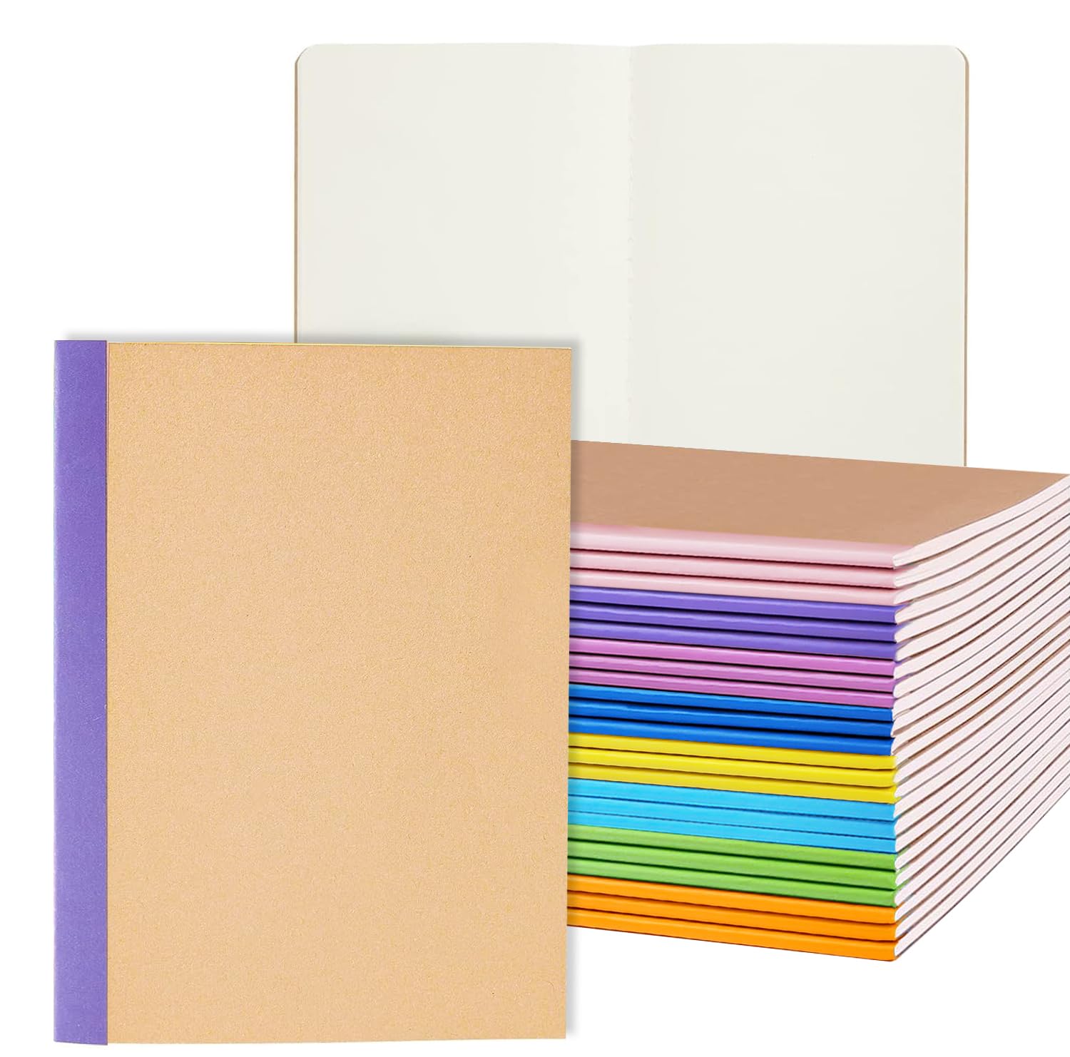24 Pack A5 Kraft Notebooks, Blank Journal Bulk for Writing, Sketching ...