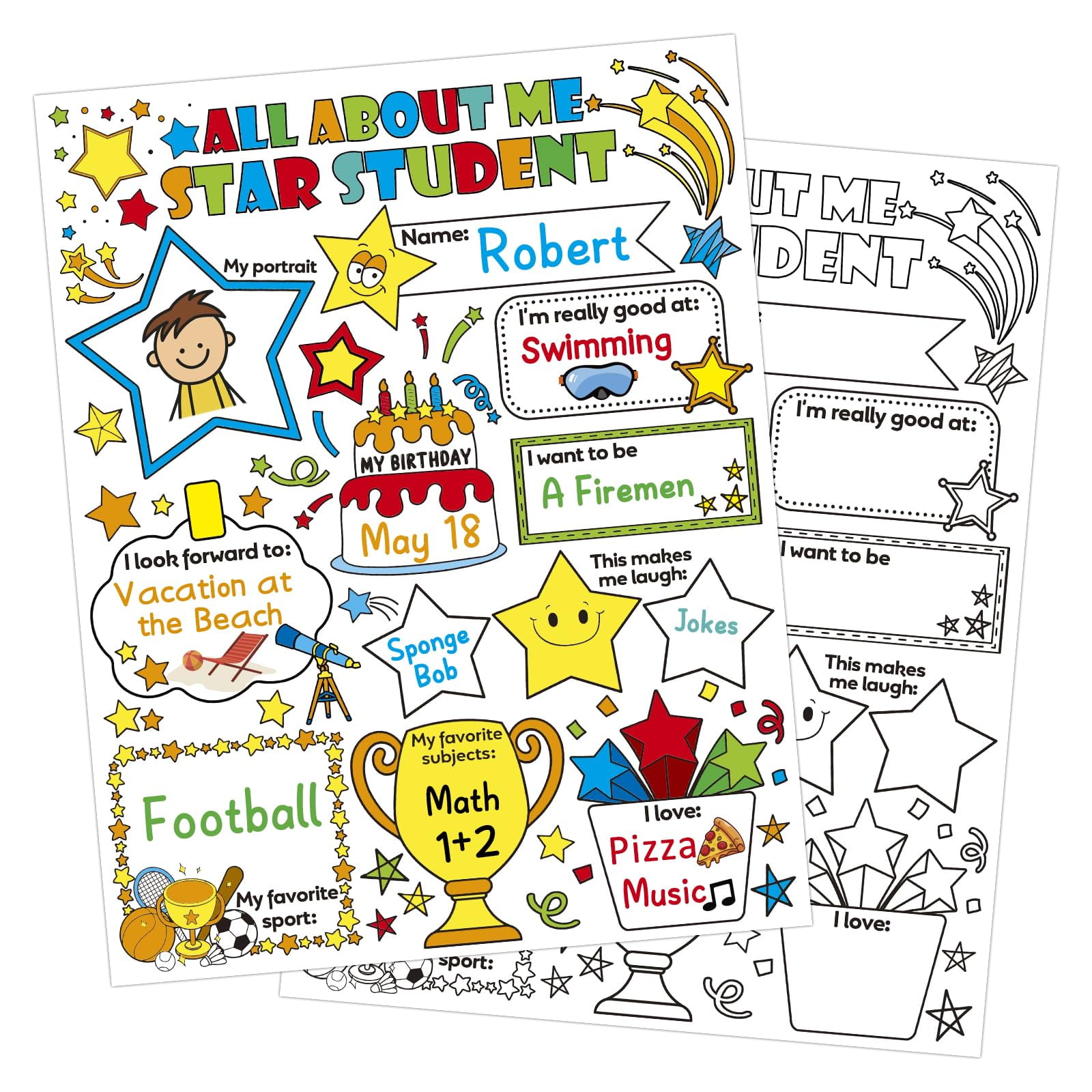 24 Pack All About Me Star Student Posters For Kindergarten Elementary ...