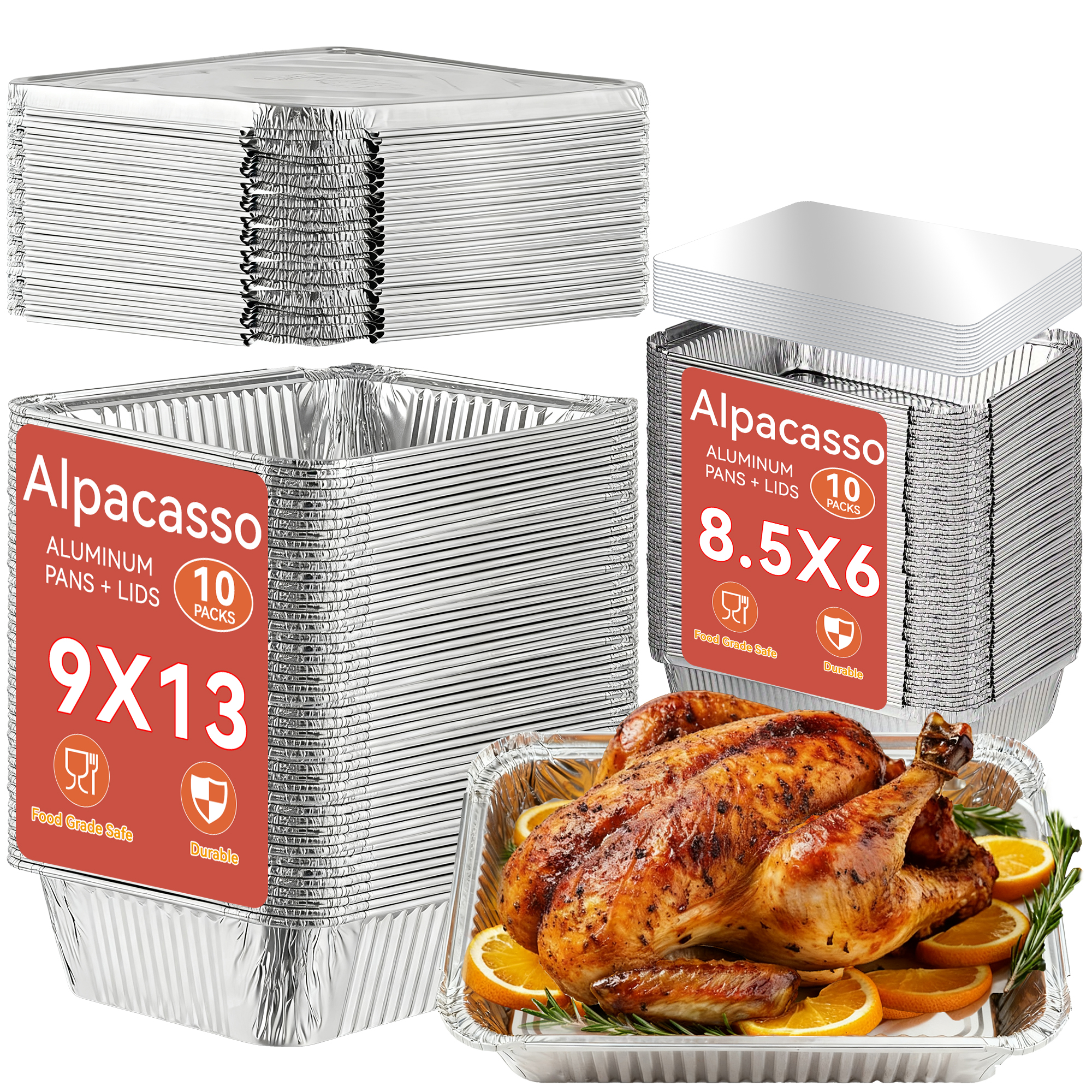 20 Pack Aluminum Pans , 10 Large 9x13 Foil Pans Half Size & 10 Small ...