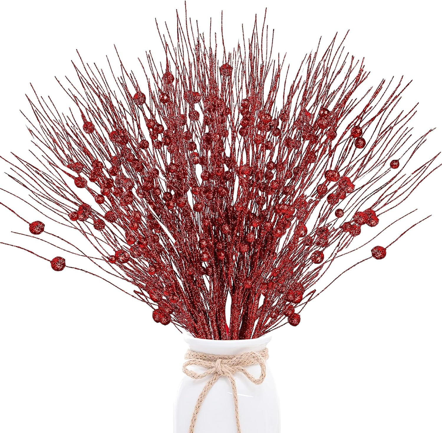 24 Pack Artificial Glitter Berry Stem Ornaments 17 Inches Fake ...