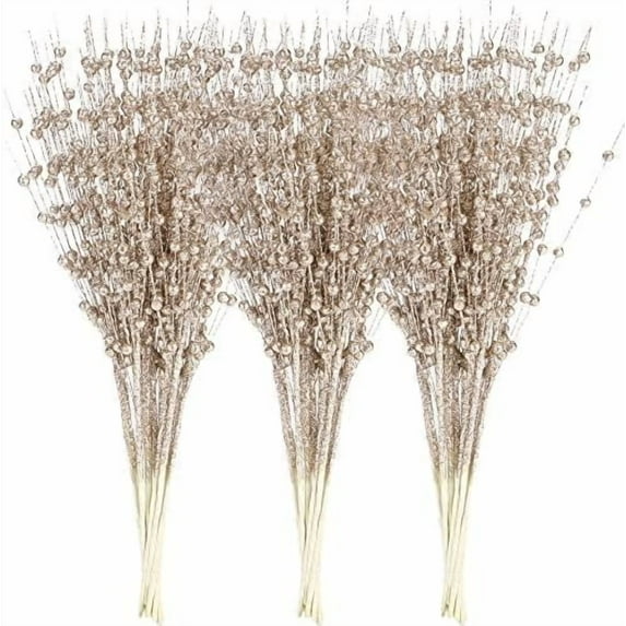 24-Pack Artificial Glitter Berry Stem Ornaments, Decorative Bead Sticks ...