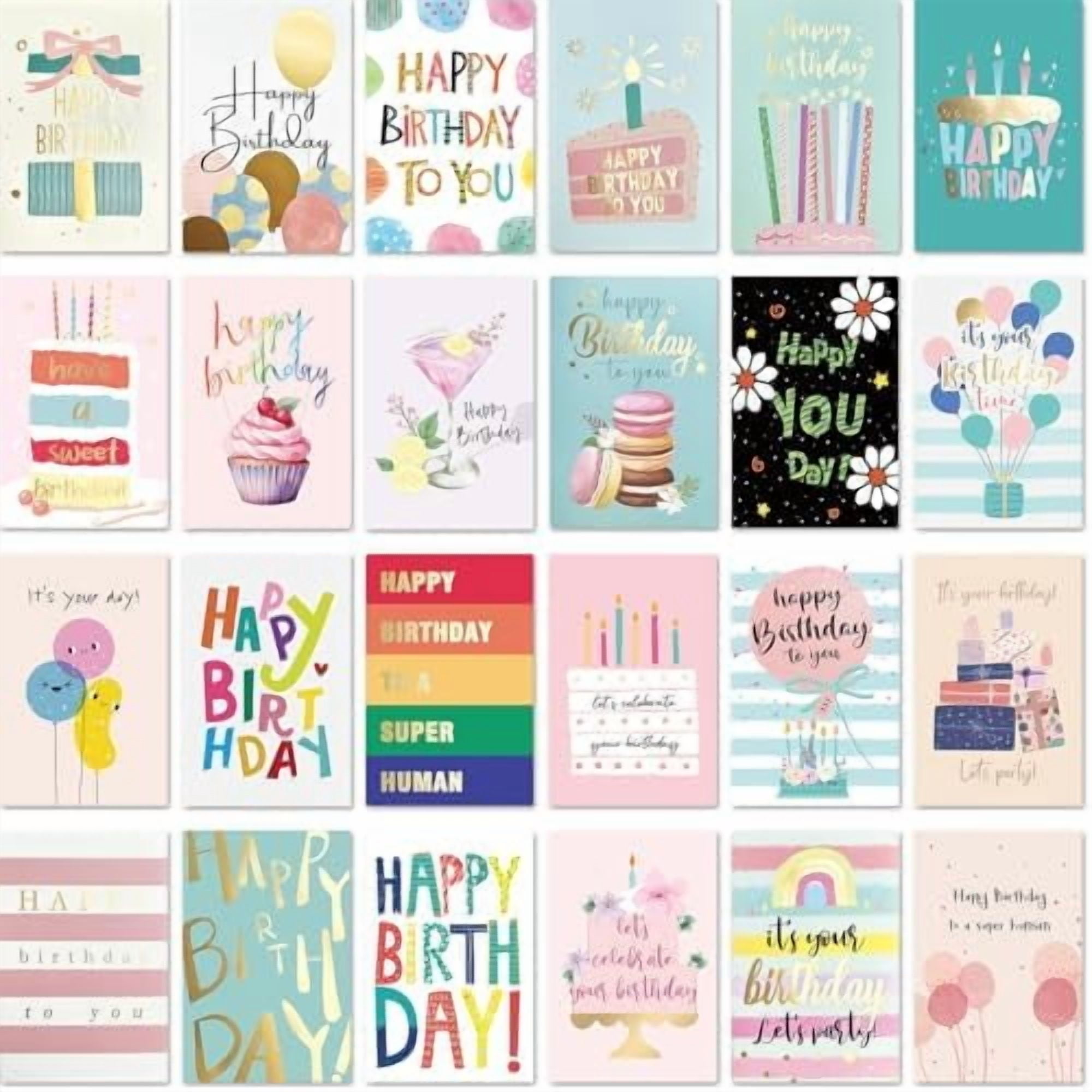 24 Pack Assorted Gold Foil Birthday Cards Bulk, Happy Birthday Cards ...