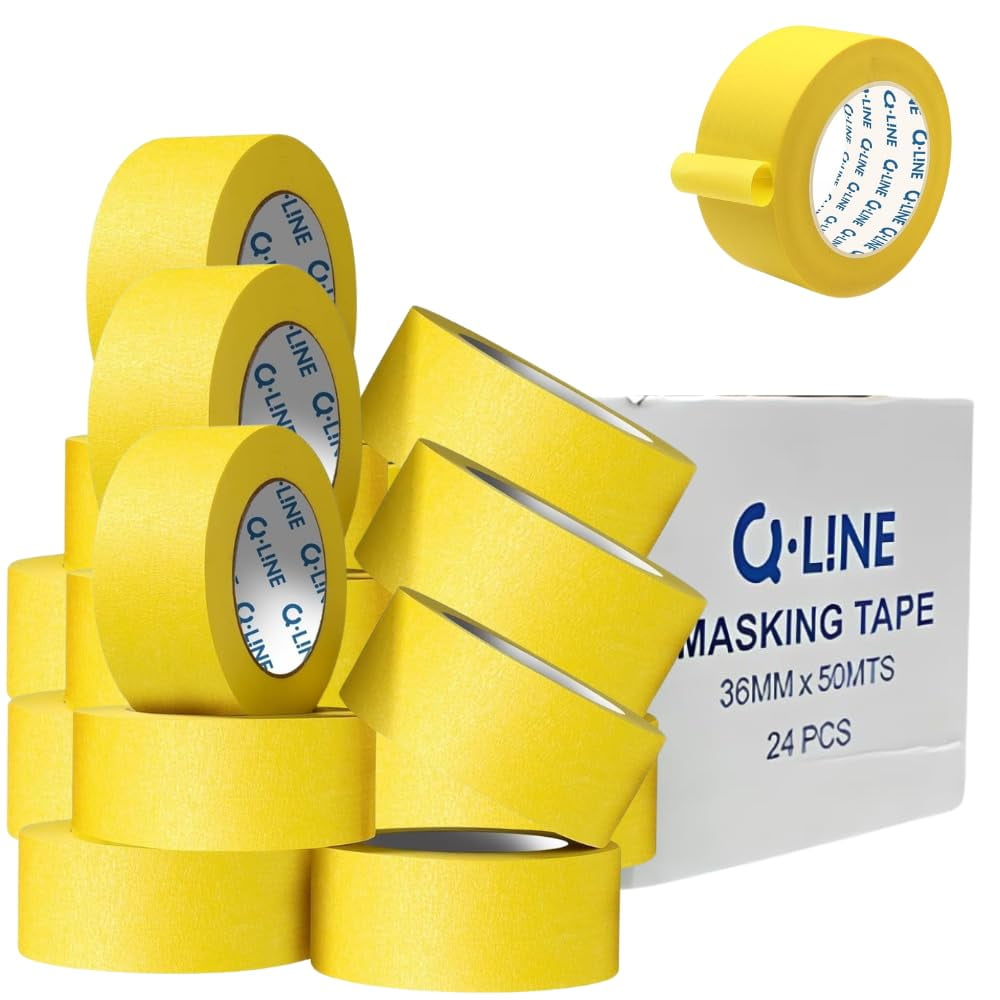24-Pack Auto Body Masking Tape, 36mm x 50m Bulk Yellow Paint Tape for ...