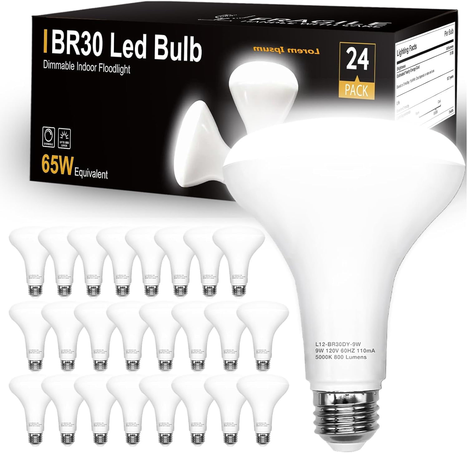 24 Pack BR30 LED Bulbs 65W Equivalent, Dimmable Indoor Flood Lights ...