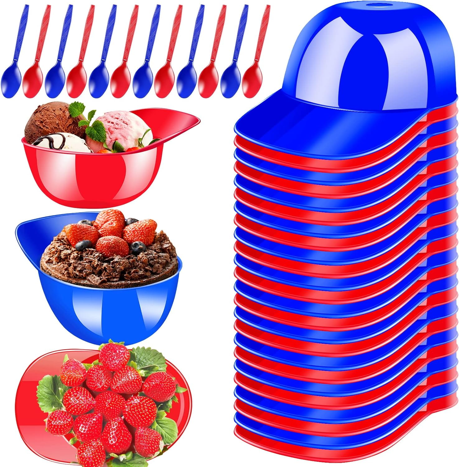 24 Pack Baseball Helmet Ice Cream Bowls with Spoons,8 oz Plastic ...