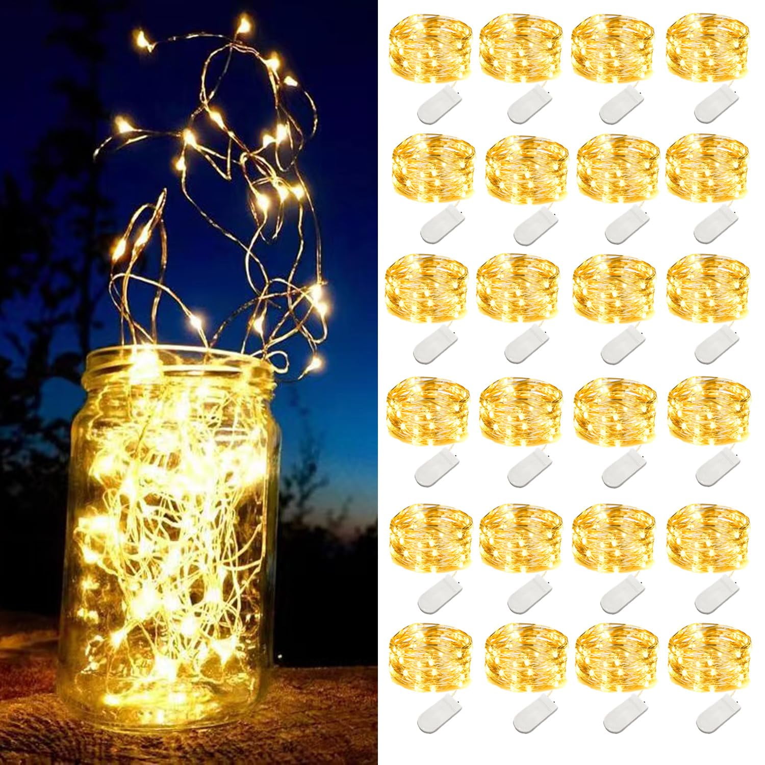 24-Pack Battery Operated LED Fairy Lights - 7.2ft Warm White String ...