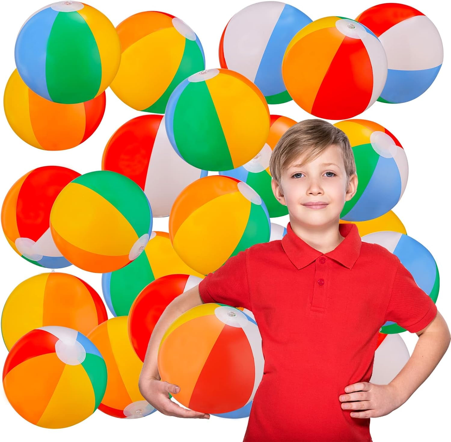 24 Pack Beach Balls, 16" Large Rainbow Summer Inflatable, Pool Ball ...