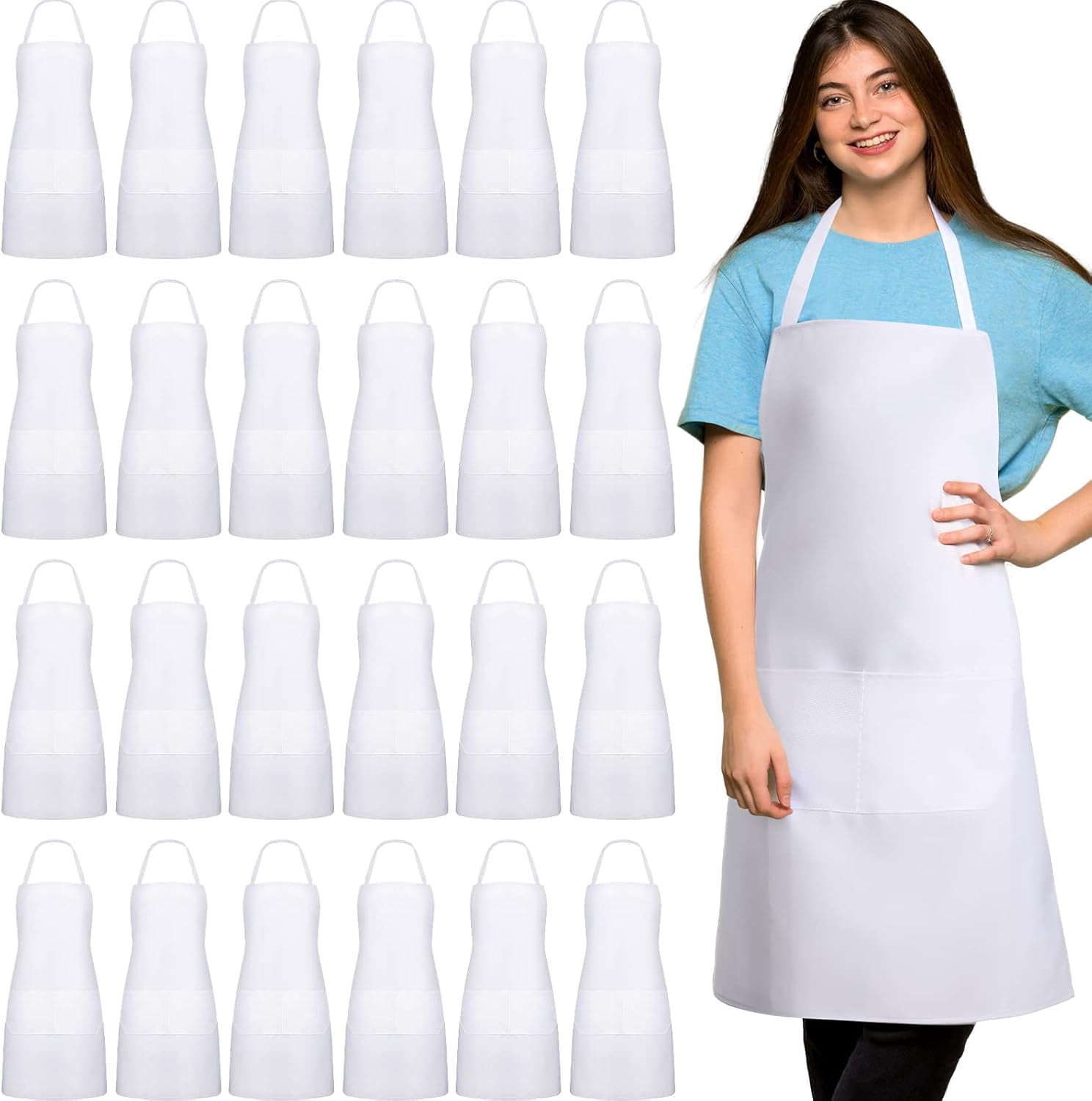 24 Pack Bib Aprons Unisex Commercial Apron Resistant Apron Kitchen BBQ ...