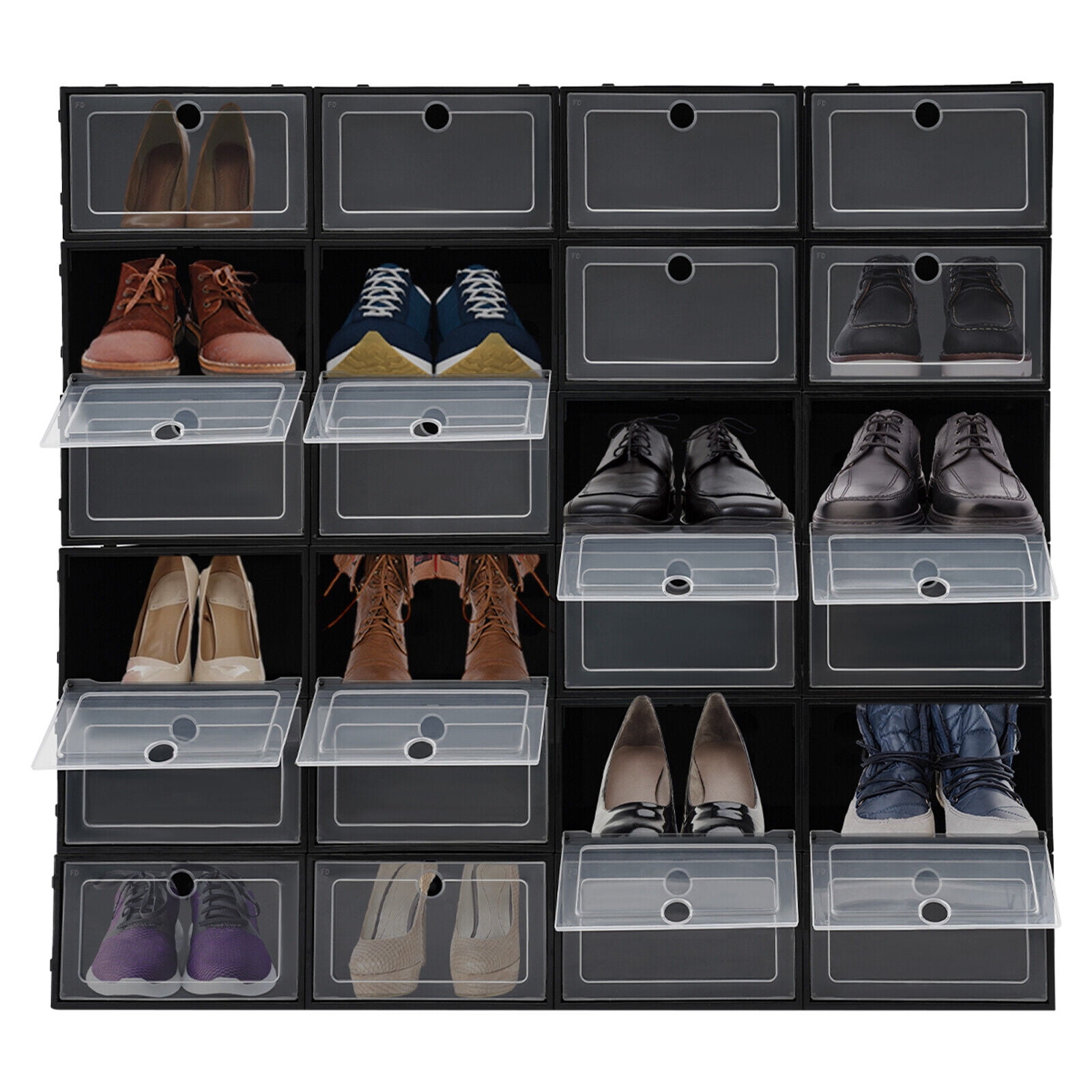 24 Pack Black Stackable Shoe Boxes Shoe Storage Display Box Shoe ...