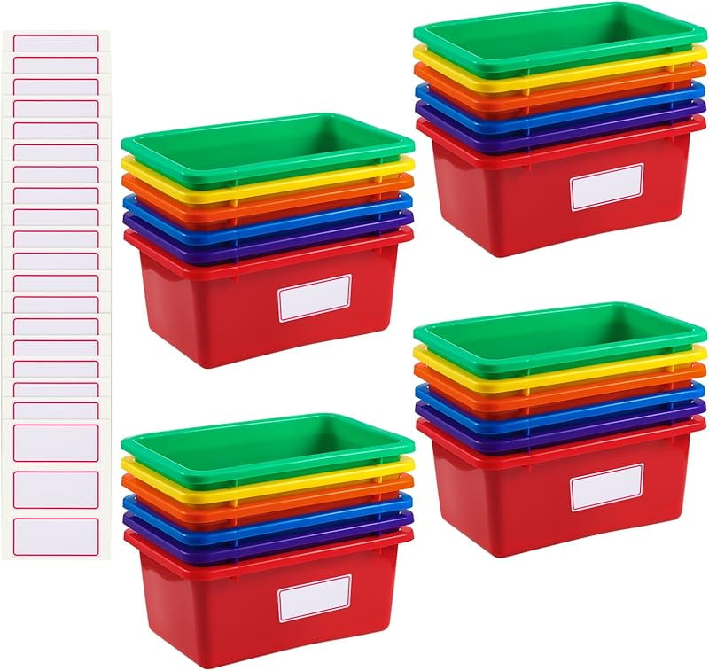 24 Pack Book Bins for Classroom Plastic Cubby Storage Bins Colored Kids ...