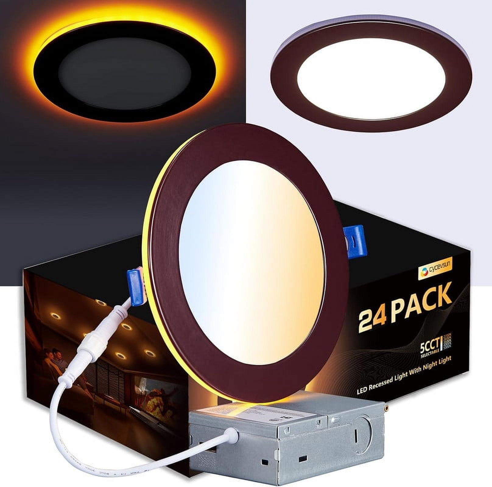 24 Pack Bronze Recessed Lighting 4 Inch with Night Light, Canless Ultra ...