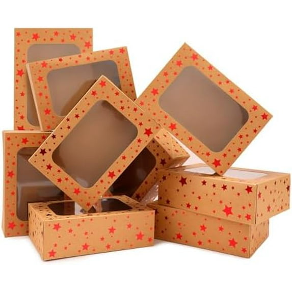 24 Pack Brown Cookie Boxes, 9x6x3Inch Red Star Baking Boxes for Gift ...