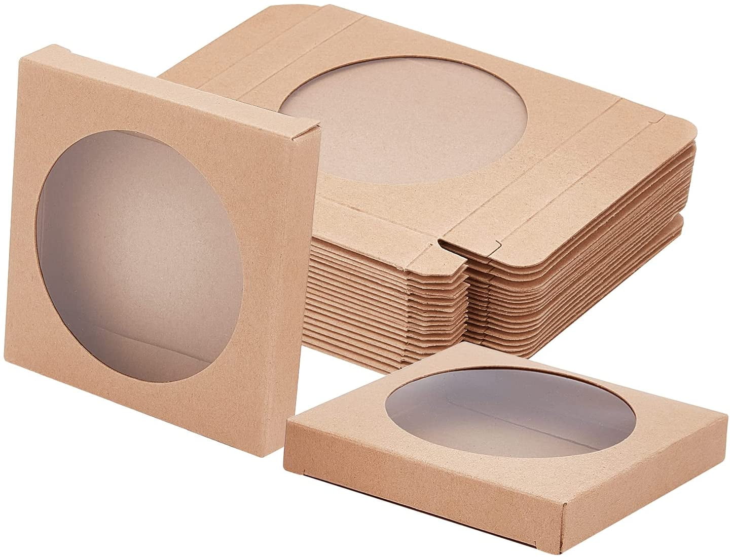 24 Pack Brown Kraft Paper Boxes with Clear Window 3.5x3.5x0.6" Paper ...