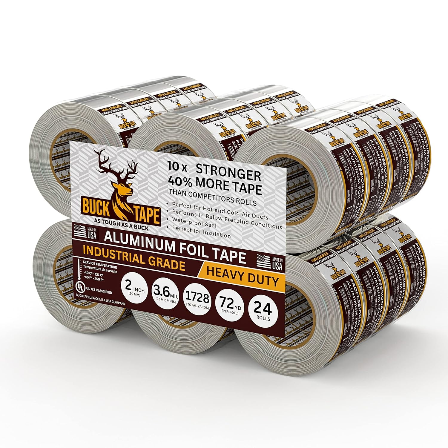 24 Pack Buck Professional Grade Aluminum Foil Tape - 2 Inch x 216ft (72 ...