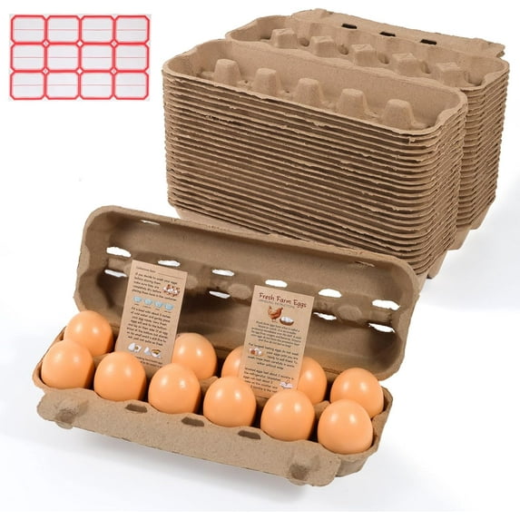 24-Pack Bulk Empty Egg Cartons for Storage, 12-Count Natural Paper Pulp ...