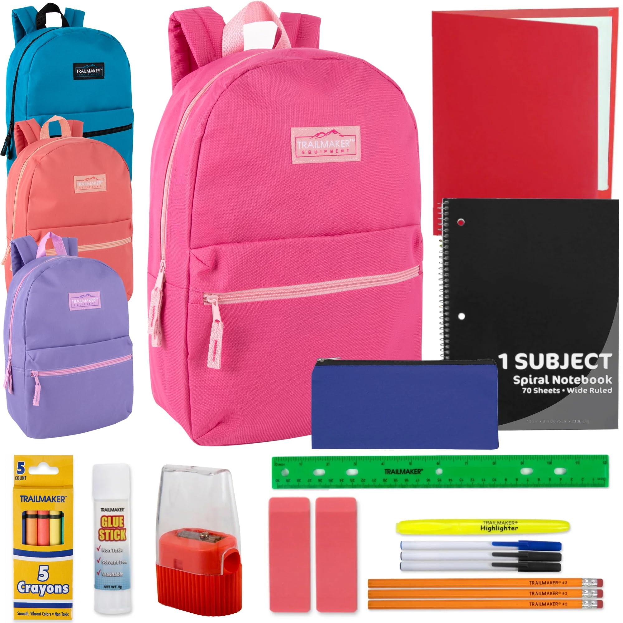 24 Pack 17”L Classic Pastel Backpacks with 20 Piece School Supply Kits ...
