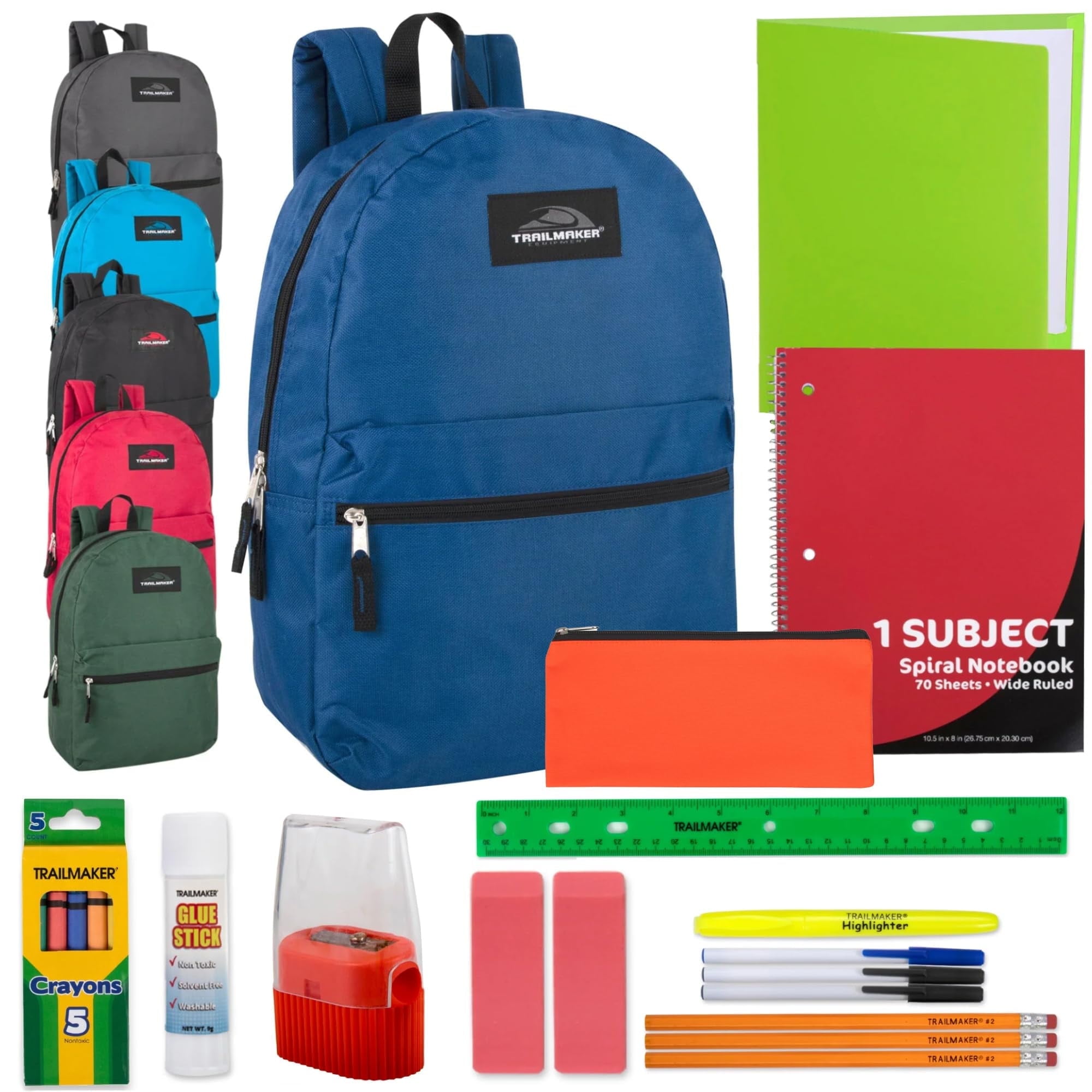 Trailmaker 17inch Assorted Color Backpack & School Supply Kit, 20 Piece ...