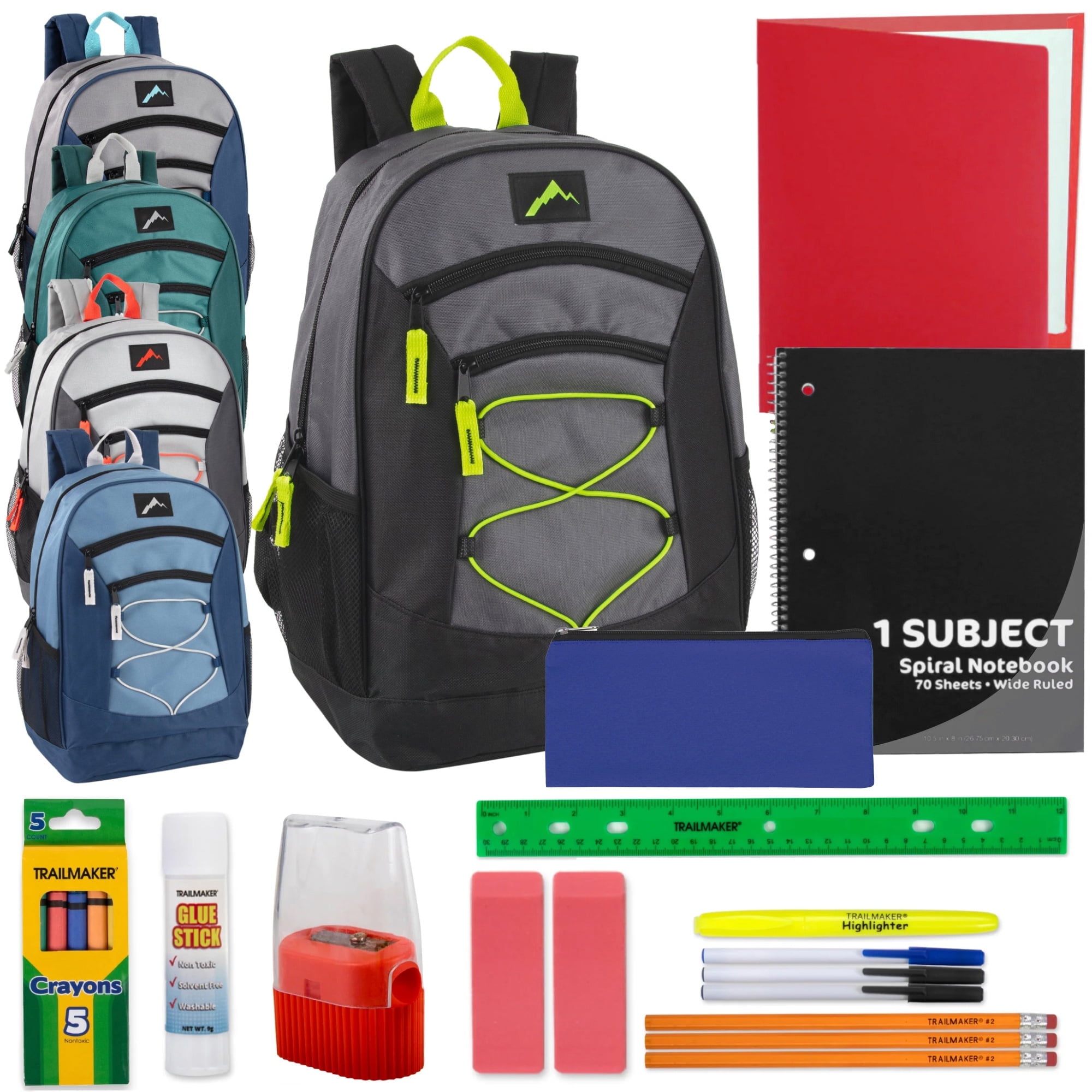 Trail Maker 24 Pack of 18 Inch Bungee Cord Backpacks with 20 Piece ...