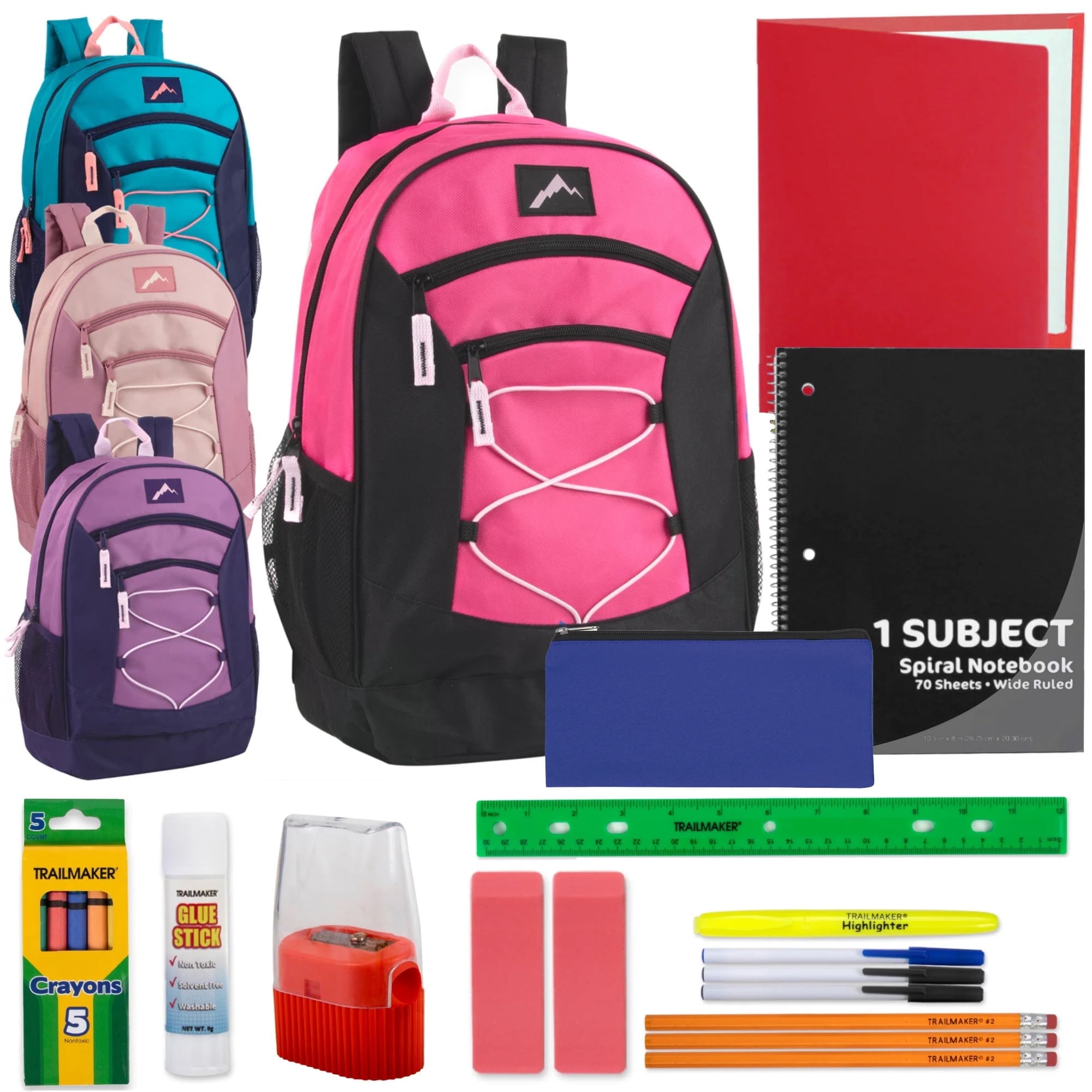 24 Pack 18 Inch Bungee Cord Backpacks with School Supplies for Students ...