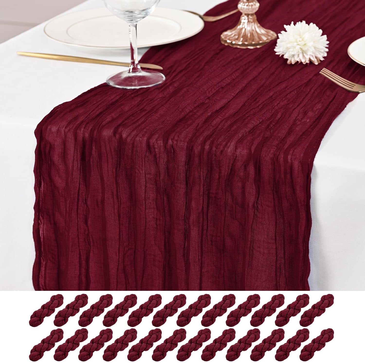 24 Pack Burgundy Table Runner 10Ft Cheesecloth Table Runner Rustic ...