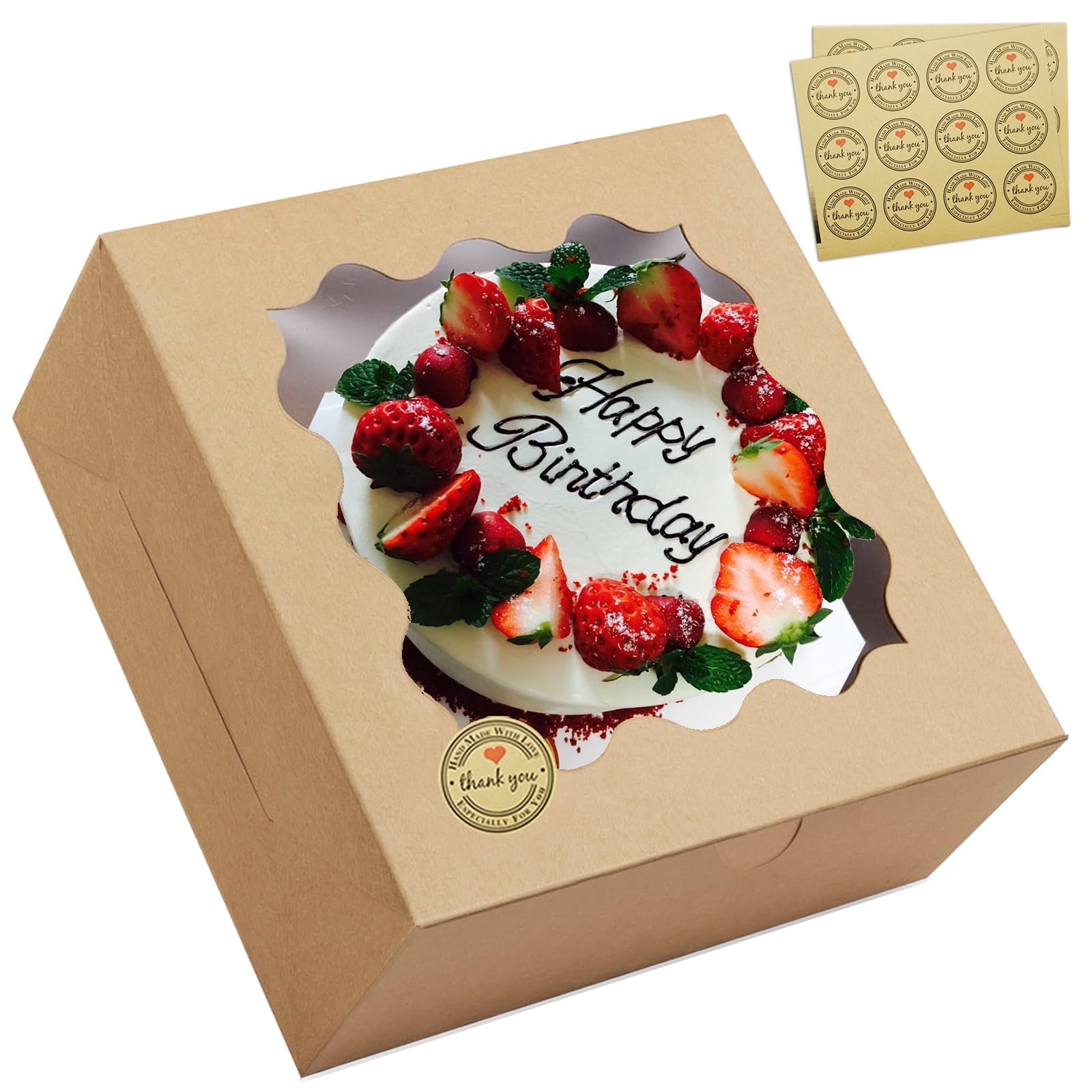 24 Pack Cake Box 10x10x5 Inches with Clear Window Kraft Treat Box with ...