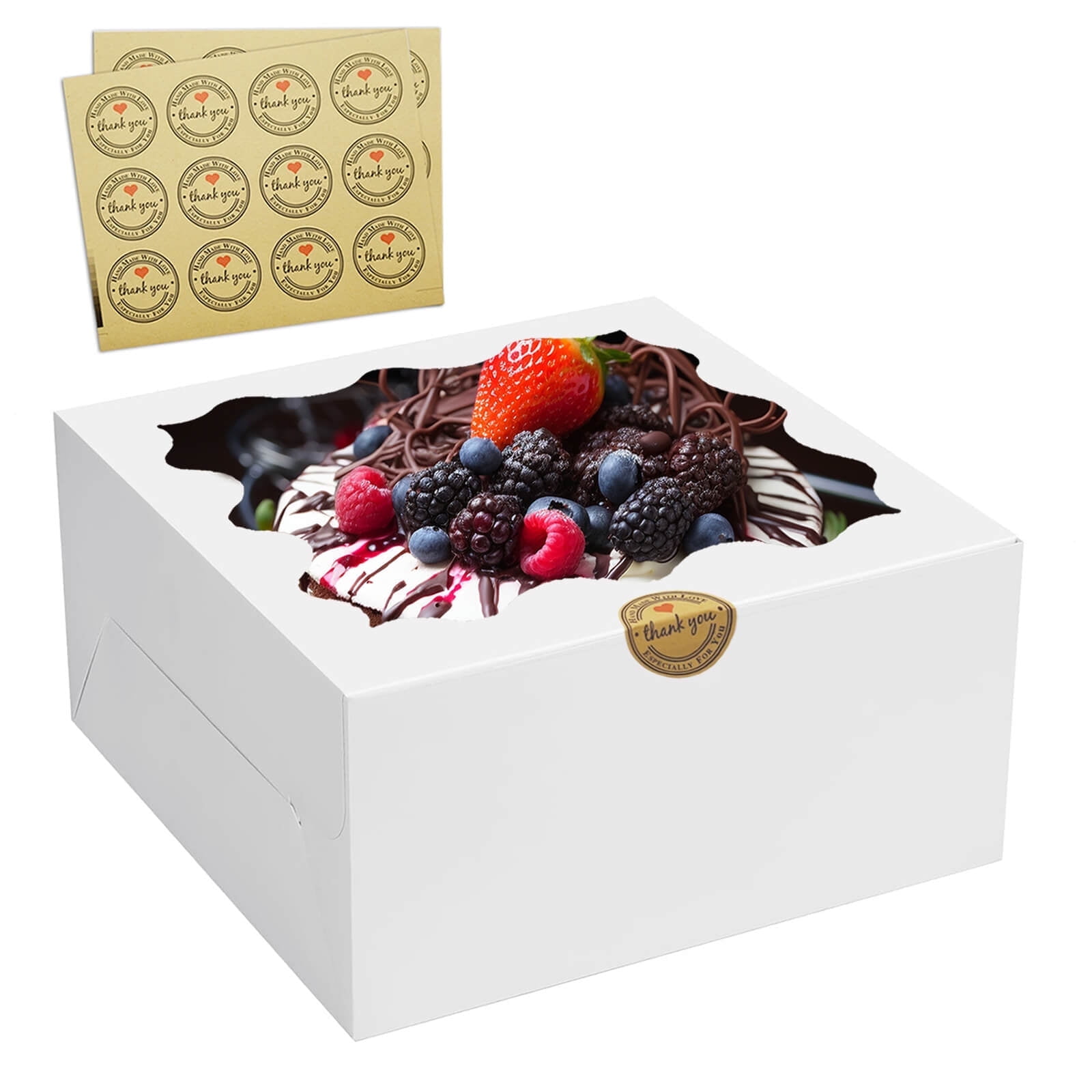 24 Pack Cake Box 8x8x4 Inches with Clear Window White Bakery Box with ...