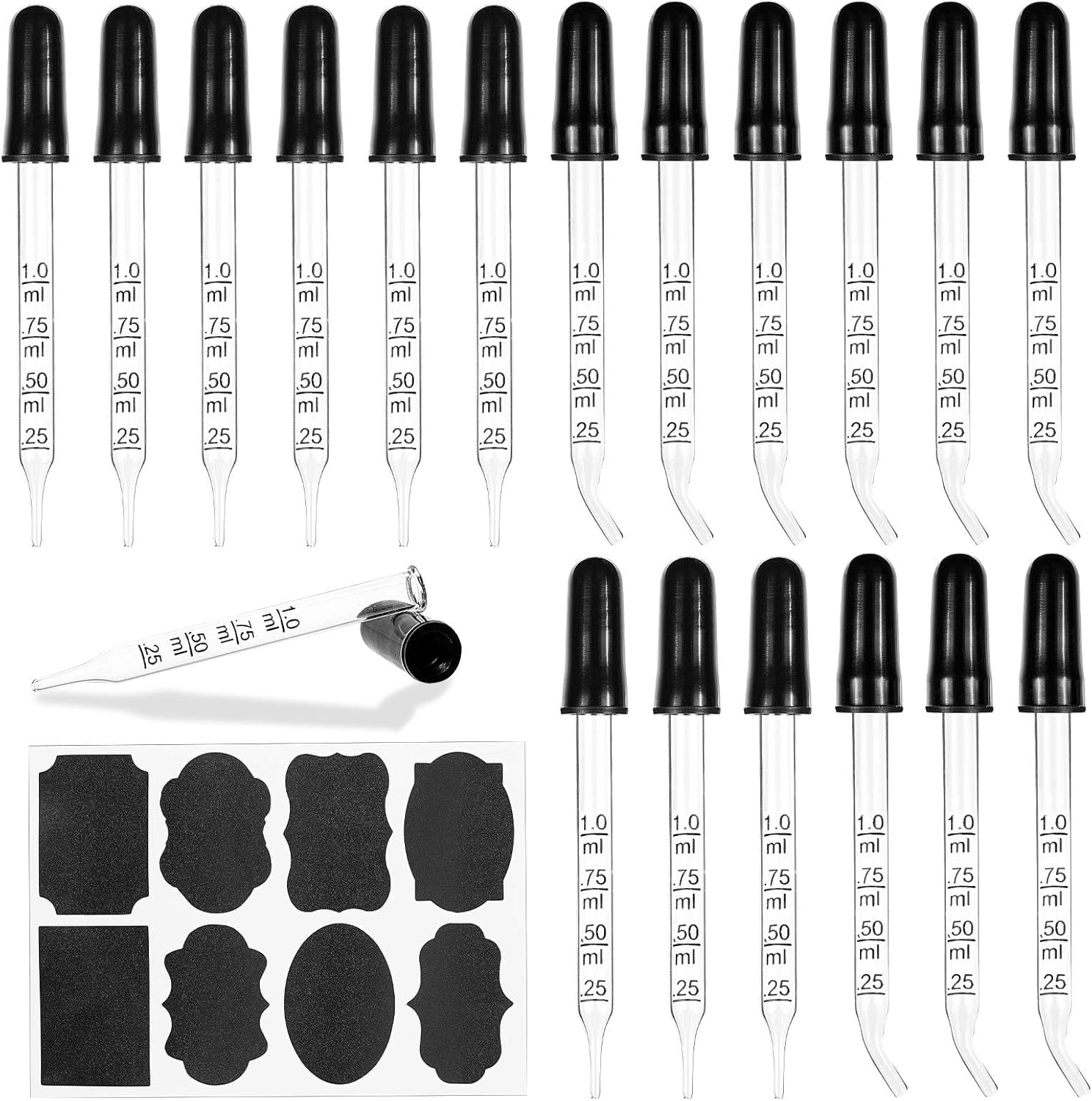 24 Pack Calibrated Eye Dropper 1 ml Bent & Straight Tip Calibrated ...