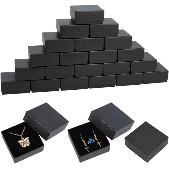 24 Pack Cardboard Jewelry Boxes 3x3x1.4 Inch Black Paper Jewelry ...