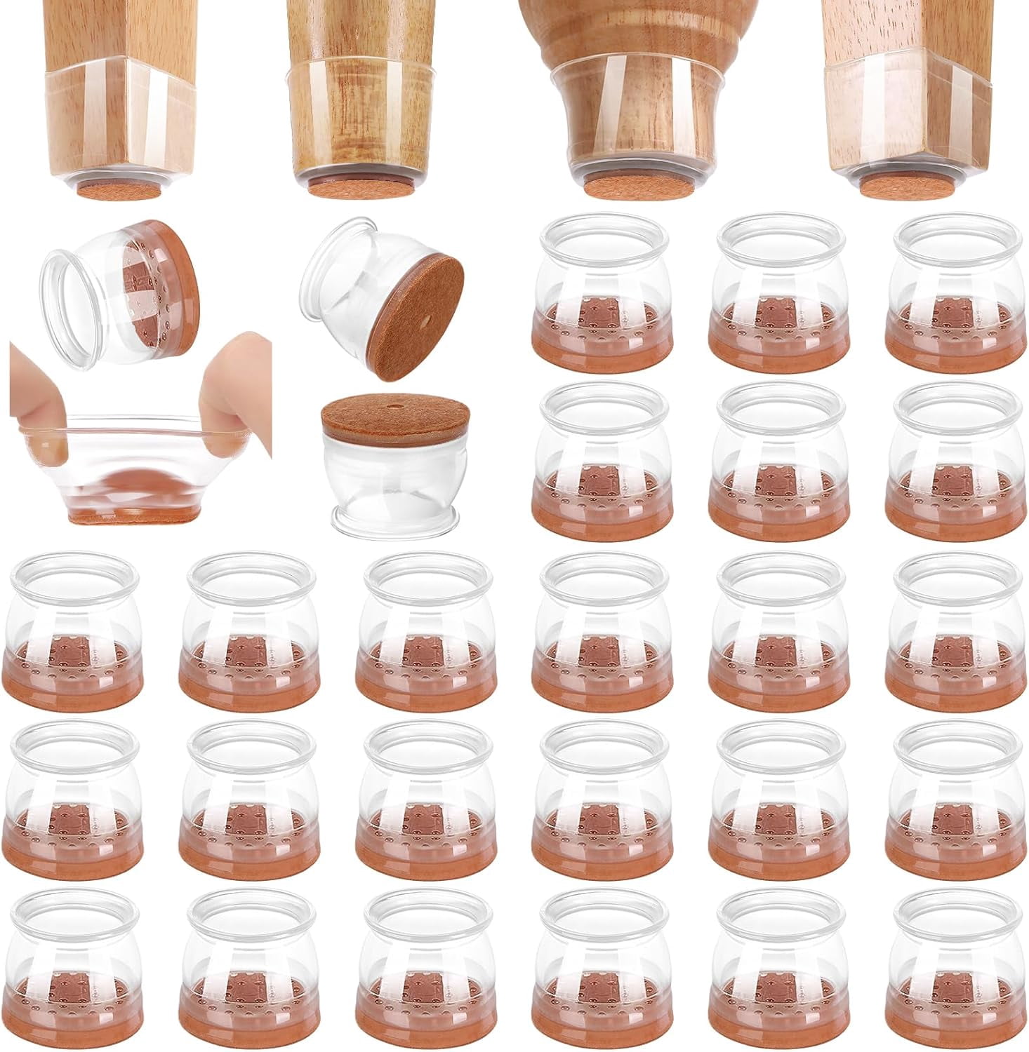 24 Pack Chair Leg Floor Protectors for Hardwood Floors, Silicone Felt ...