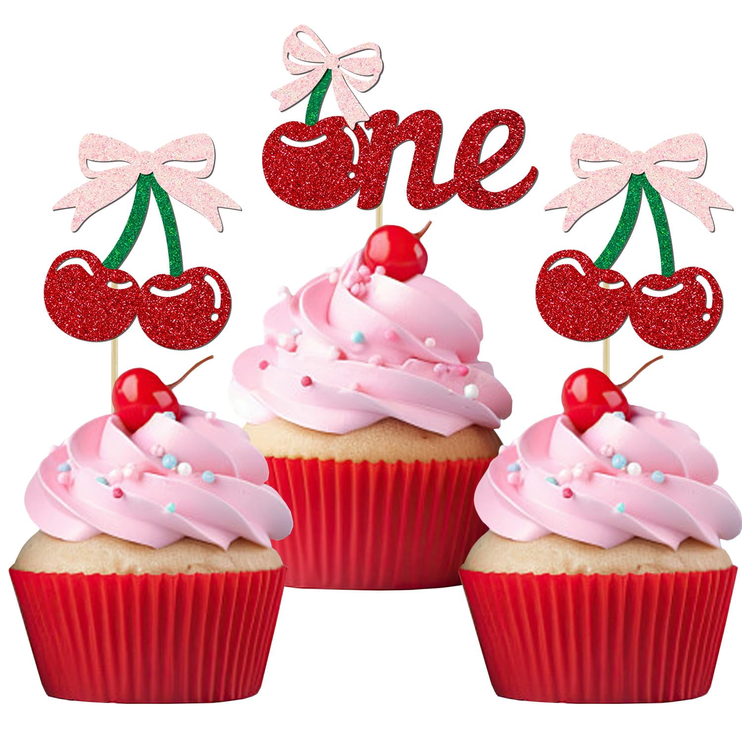 24 Pack She's the Cherry On BSL1 Top Cupcake Toppers, Glitter Cherry ...