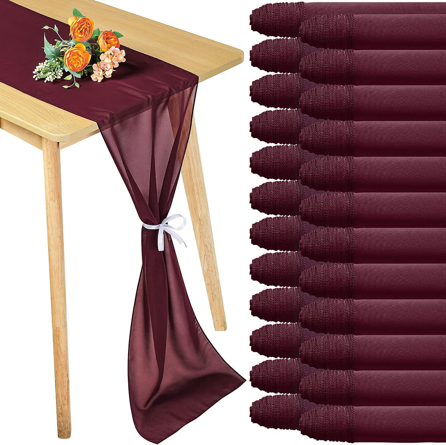 24 Pack Chiffon Table Runners Romantic Sheer Table Decorations Long ...
