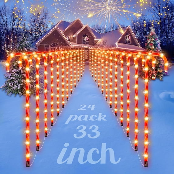 24 Pack Chrismas Candy Cane Lights, 33'' Light Up Candy Cane Chrismas ...