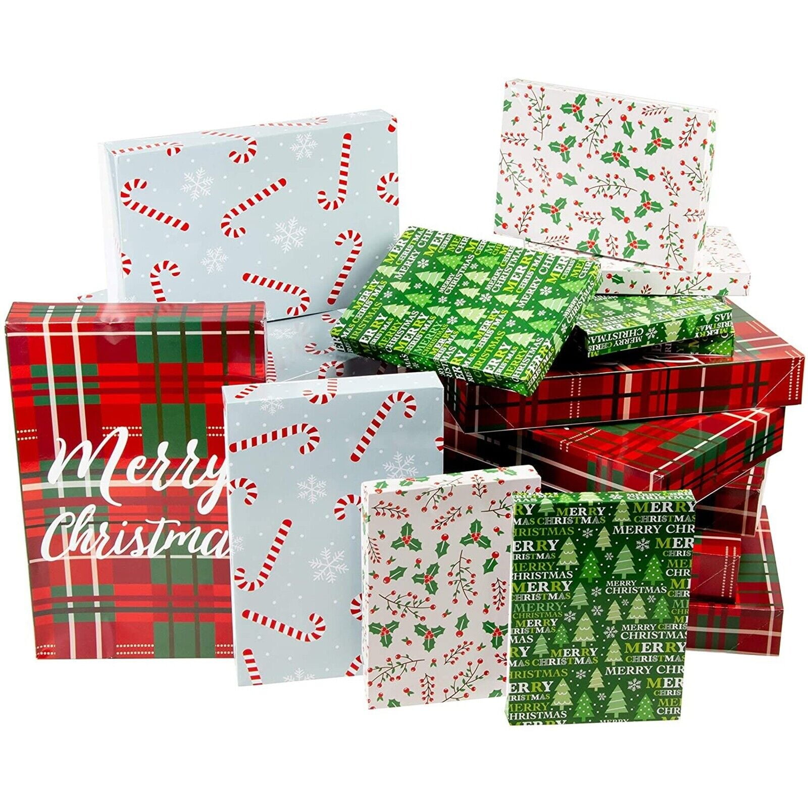24 Pack Christmas Boxes for Gifts with Lids for Presents in 4 Designs ...
