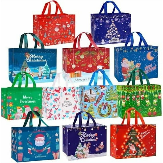 24 Pack Christmas Gift Bags Large Reusable Tote Bags, Non-Wove Bags for ...