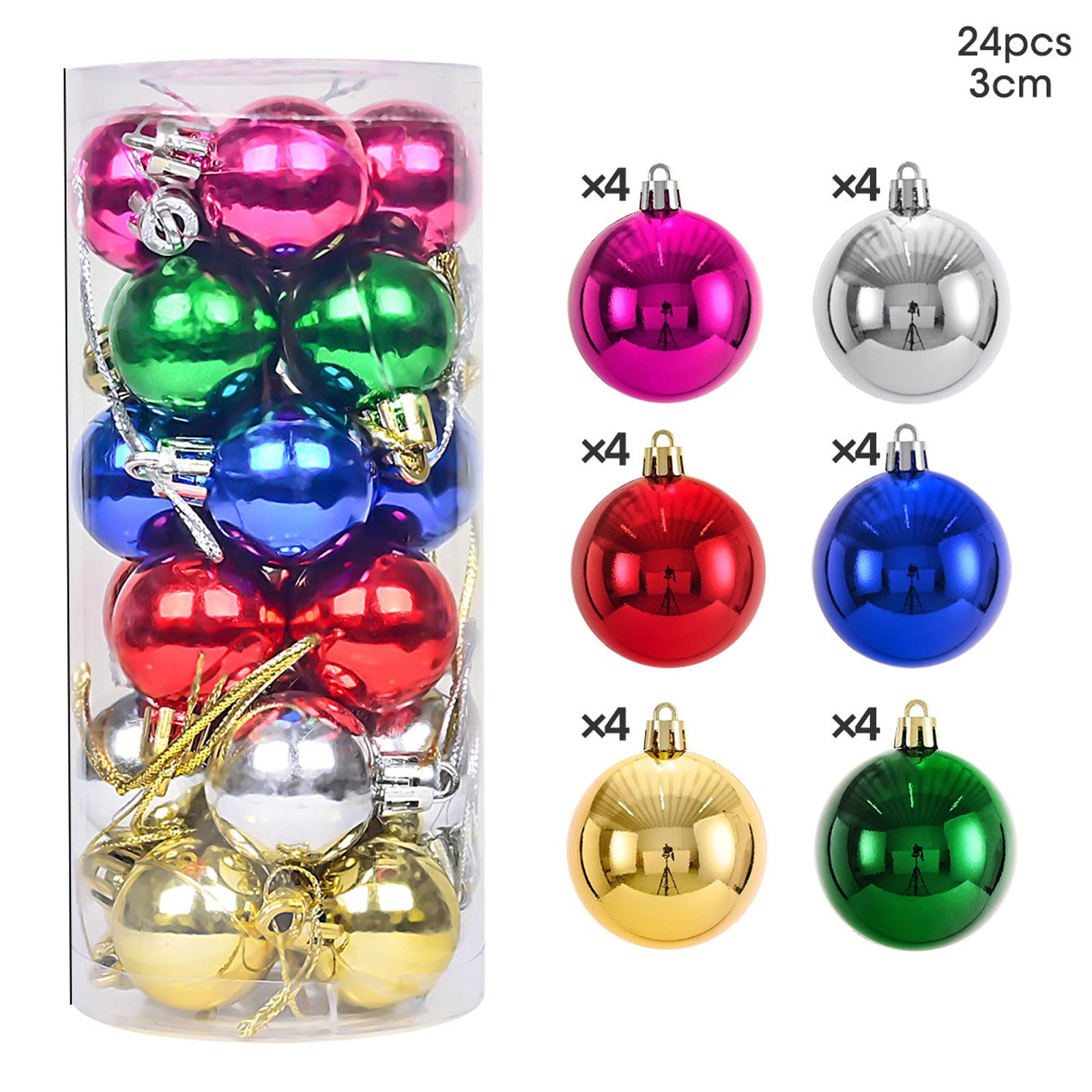 24-Pack Christmas Ornament Balls | 1.18-Inch Plastic Shatterproof Tree ...