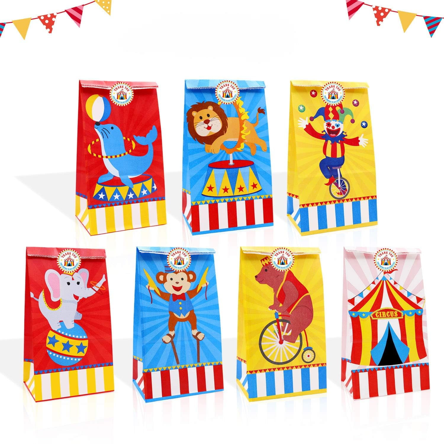 24 Pack Circus Party Candy Favor Bags with Thank You Stickers ...