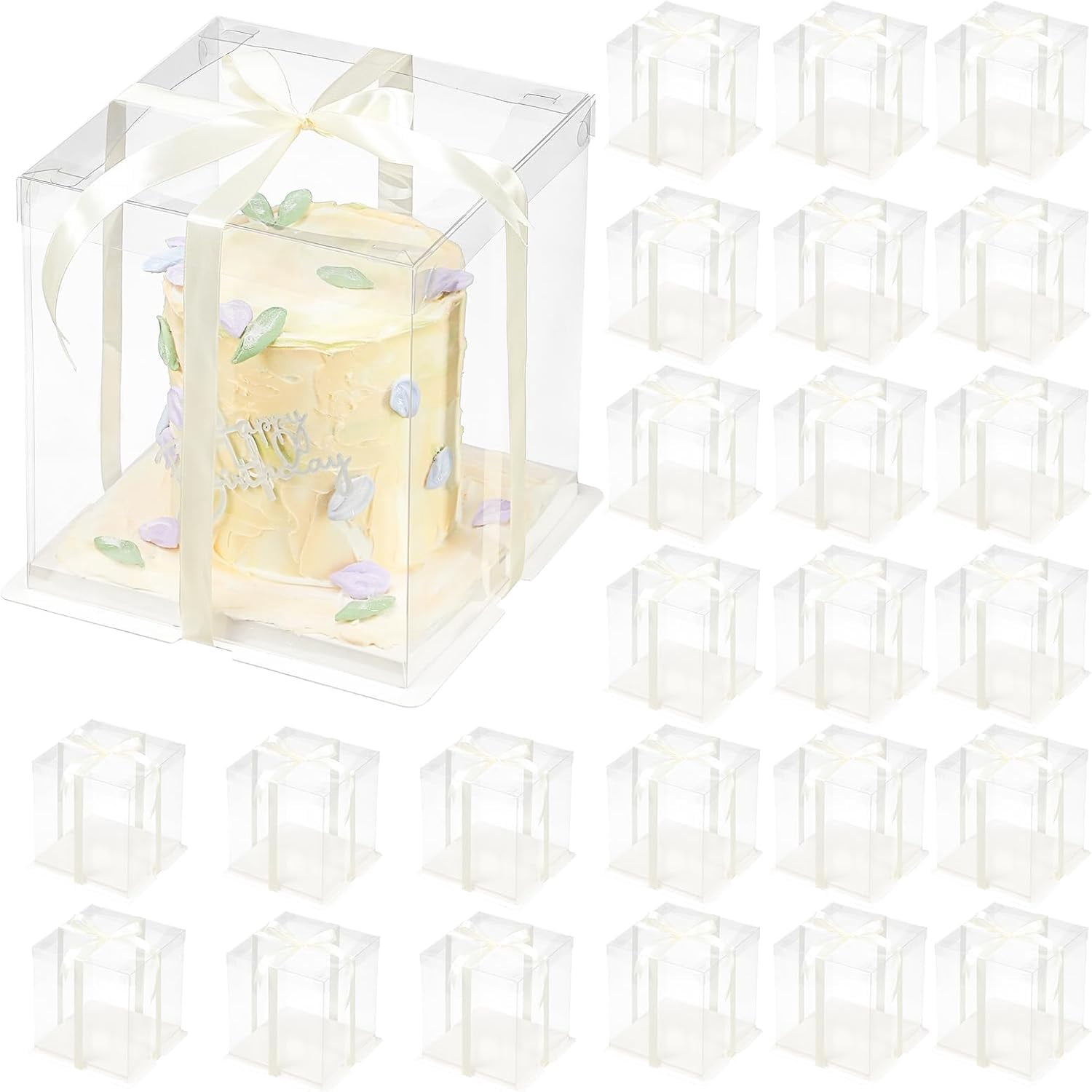 24-Pack Clear 10x10x10 Inch 2-Layer Cake Carrier Boxes with Lids and ...