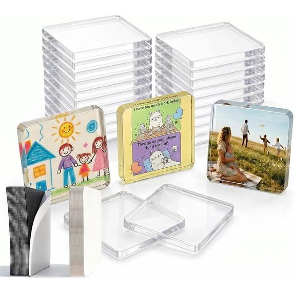 24 Pack Clear Acrylic Fridge Magnets - DIY Magnetic Photo Frames with ...