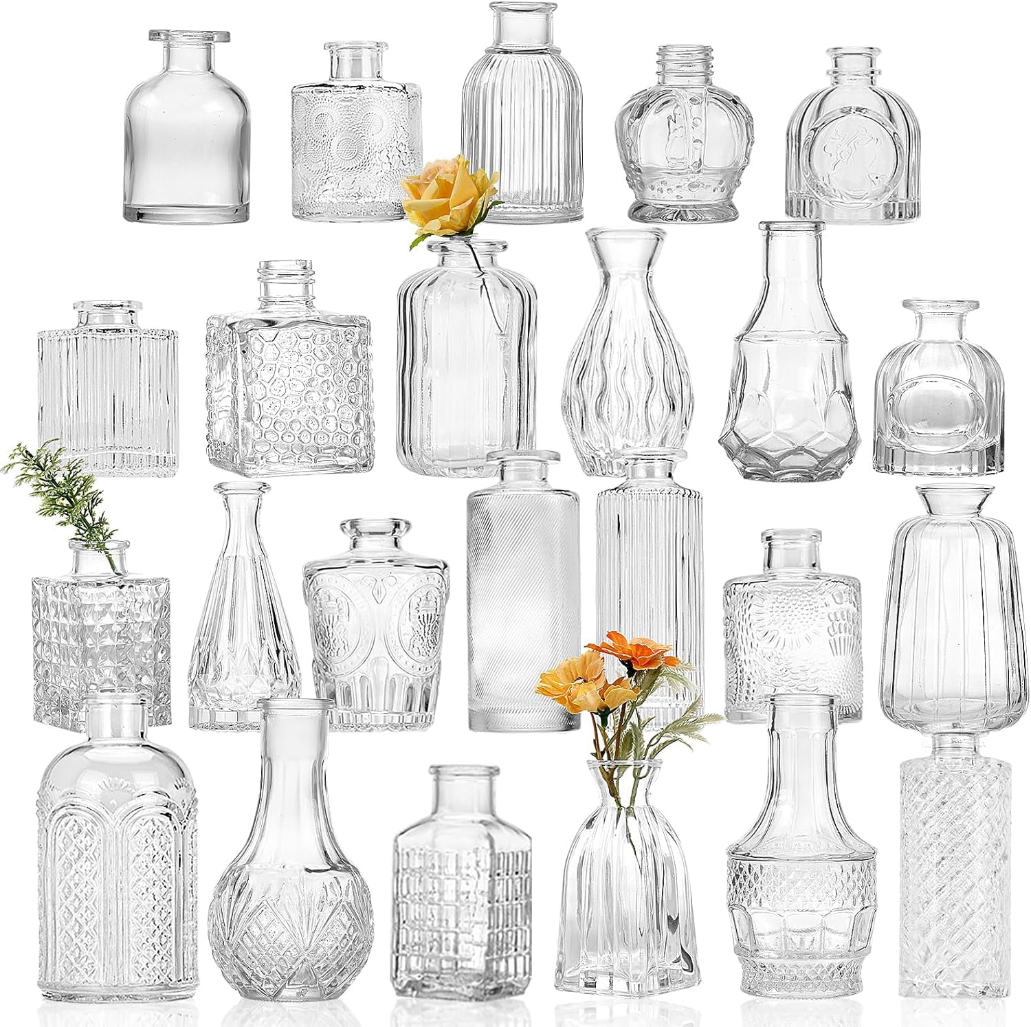 24 Pack Clear Glass Bud Vases for Centerpieces, Vintage Small Flower ...