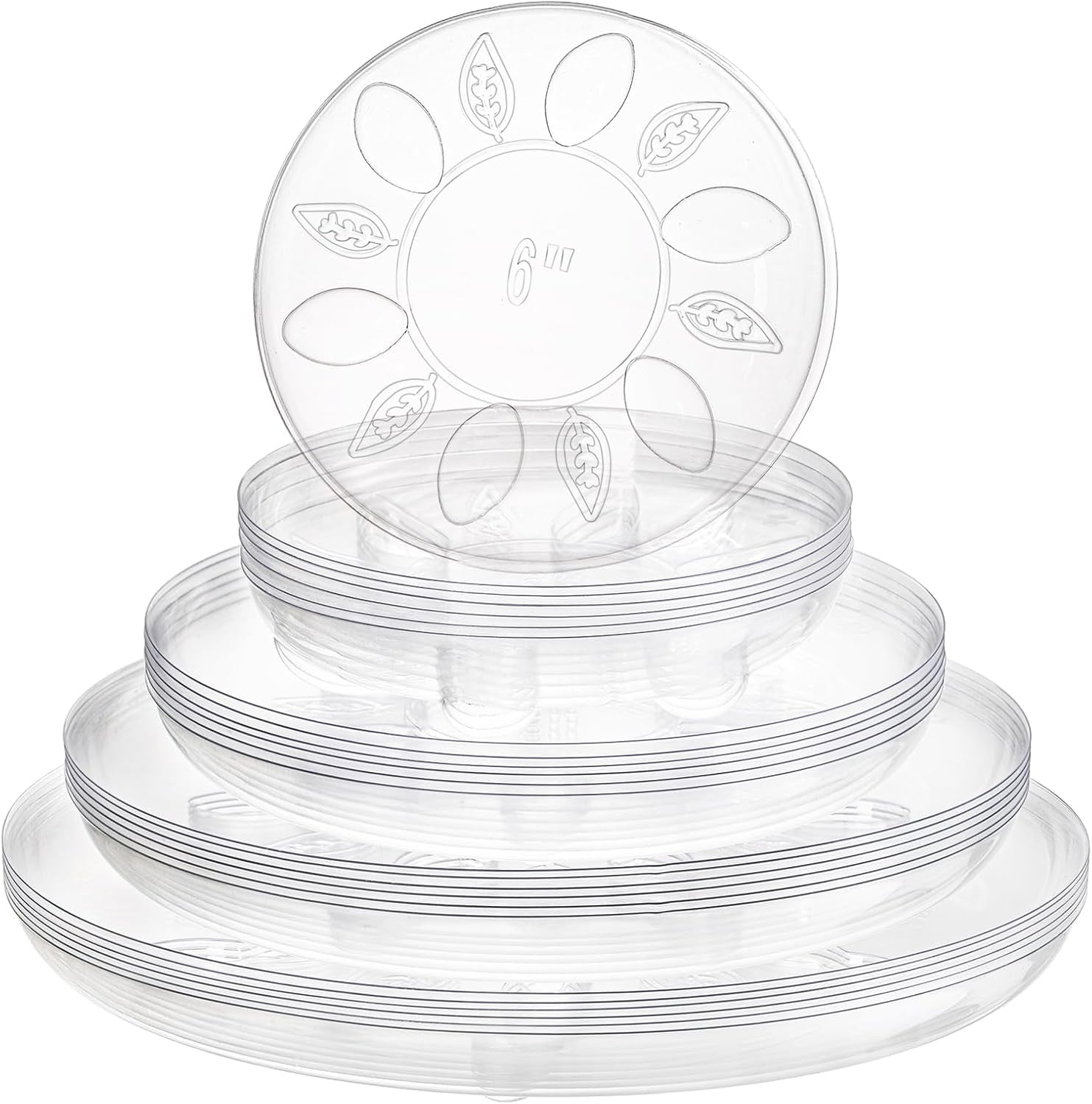 24 Pack Clear Plant Saucers with Feet, Heavy Duty Plastic Drip Trays ...